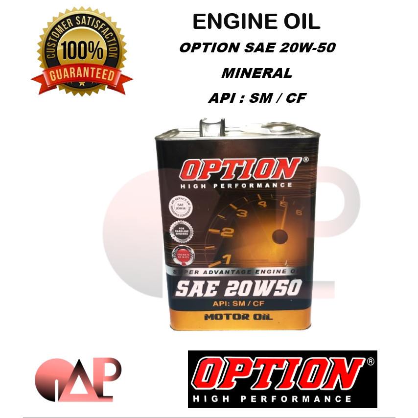 OPTION SAE 20W-50 MINERAL 4L ENGINE OIL (MINYAK ENGIN) API:SM /CF GRED ...