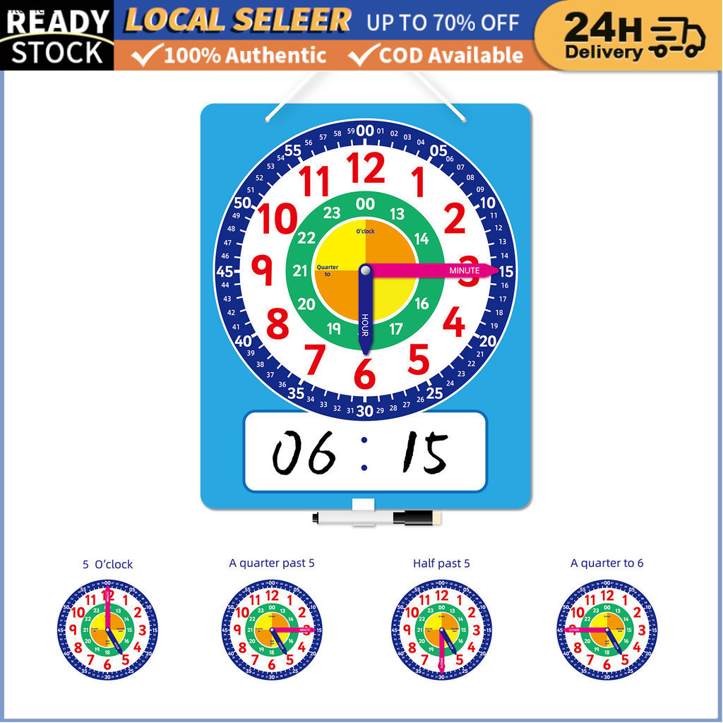 Kids Montessori Learning Clock Board Magnetic Dry Erase Teaching ...