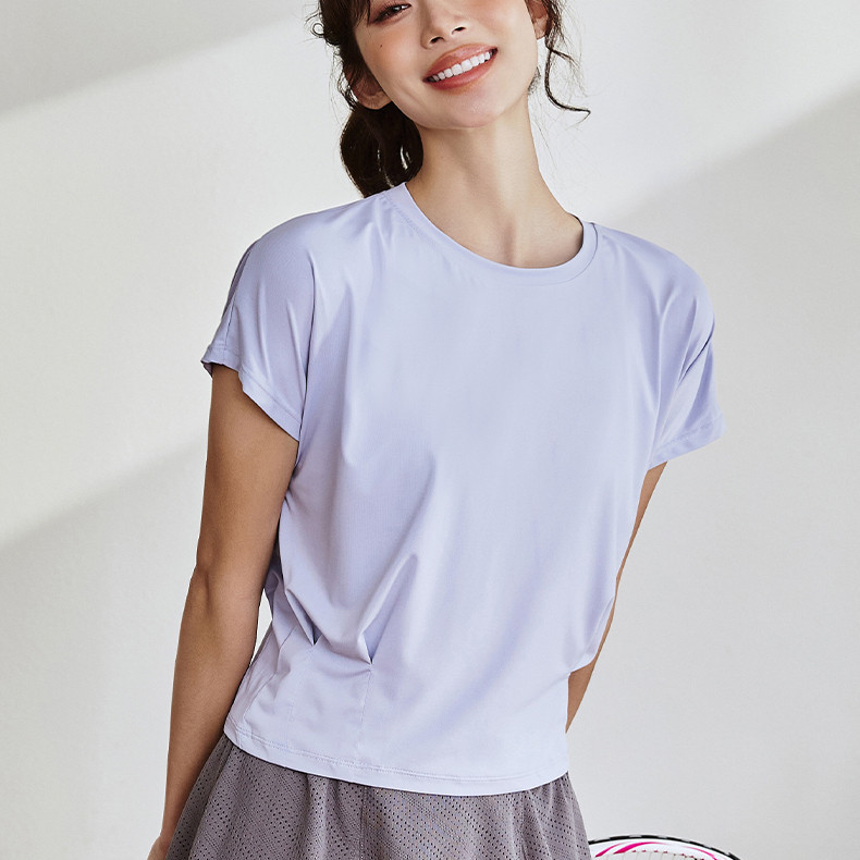 2024 Spring Summer Pleated Loose Doll Sleeve Round Neck Short Sleeve T ...