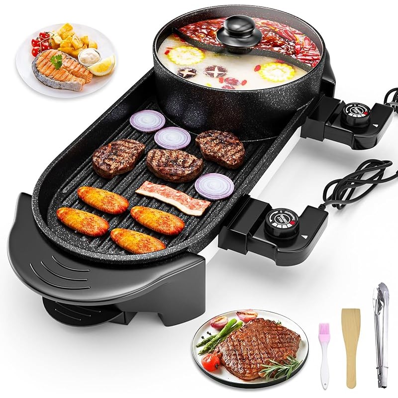 Hot Pot with Grill,2200W 3 in 1 Electric Hot Pot with Multifunction ...
