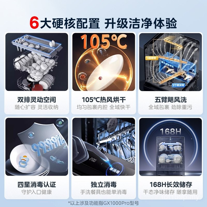 Mesin Cuci Pinggan Midea GX1000Pro Dapur Isi Rumah 16 Set Meja Pengeringan Udara Panas Terbina ...