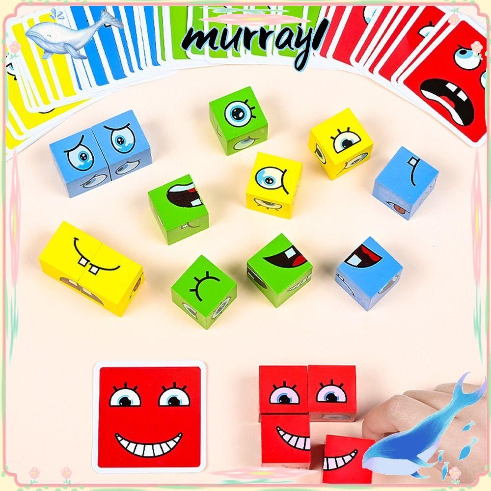 MURRAY1 Kids Face Change Cube Game, Wood Early Learning Puzzle Building ...