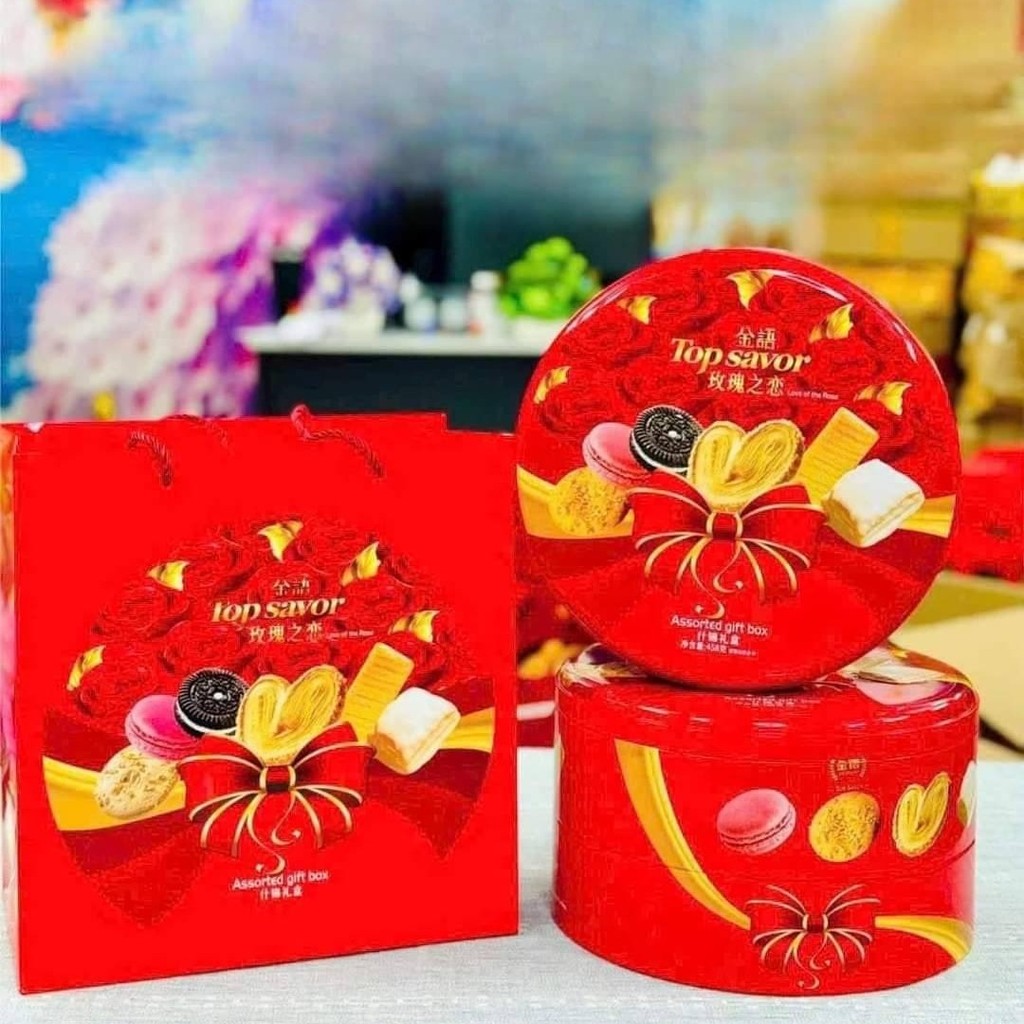 (no Bag included) Top Savor 2-layer Almond Cookies tin gift box 458g | Shopee Malaysia