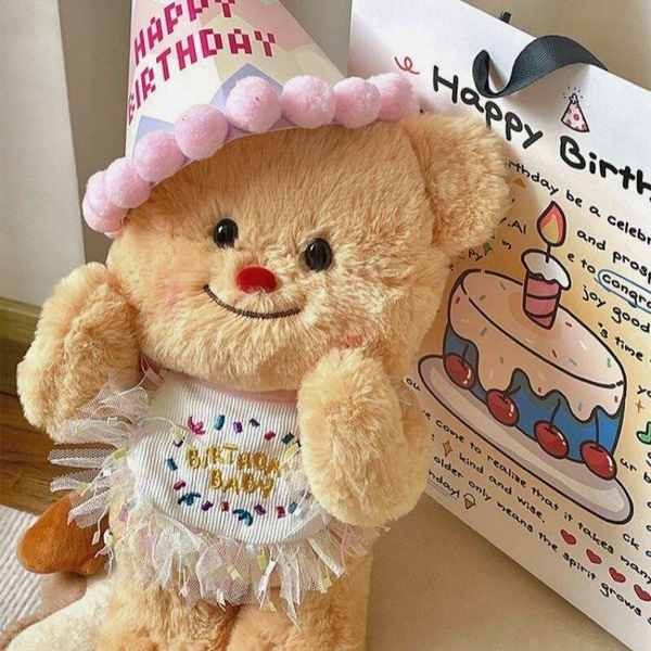 Anak patung beruang hari jadi, beruang mentega, boneka mewah, boneka ...