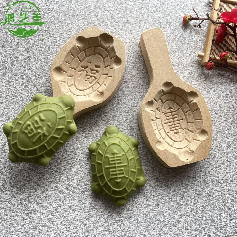 Solid Wooden Turtle Imprint Mold Steamed Bun Mold Kui Zi Rice Baba Rice ...