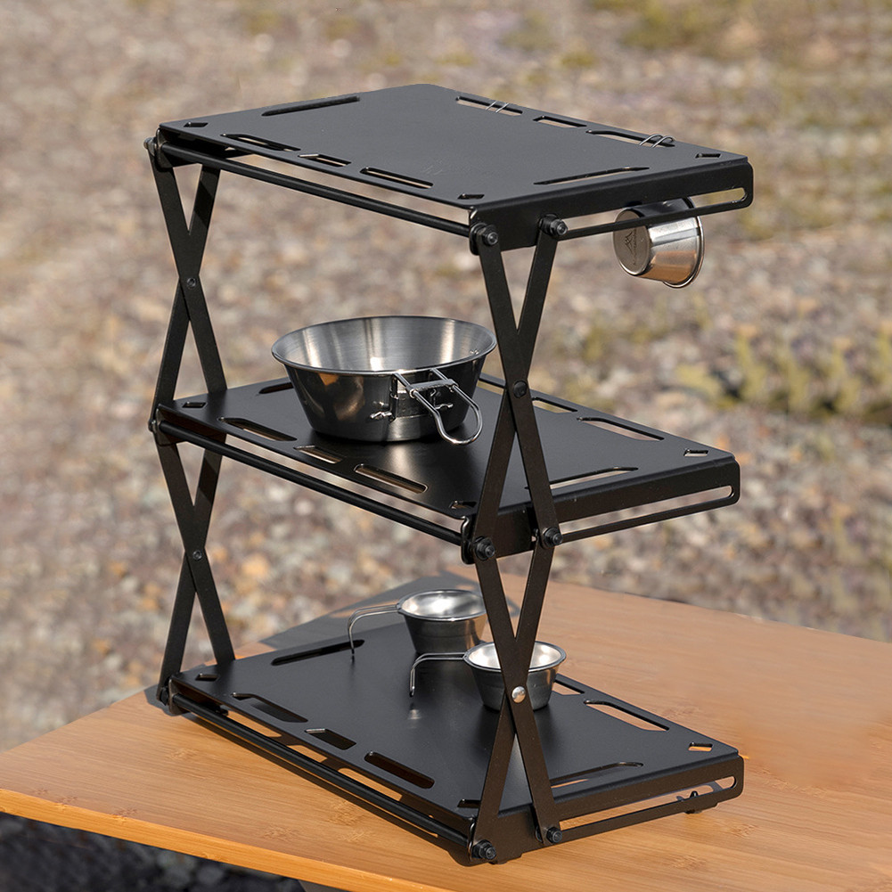 3 Tier Foldable Camping Rack Aluminum Alloy Folding Storage Rack for ...