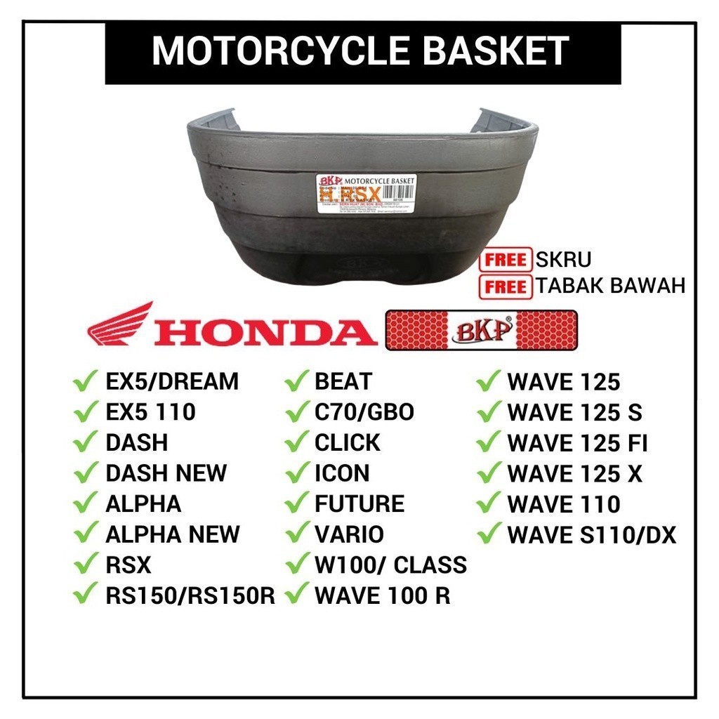 HONDA BKP BASKET BAKUL PLASTIC PVC EX5 DREAM RSX WAVE W100 W125 FI DASH ...