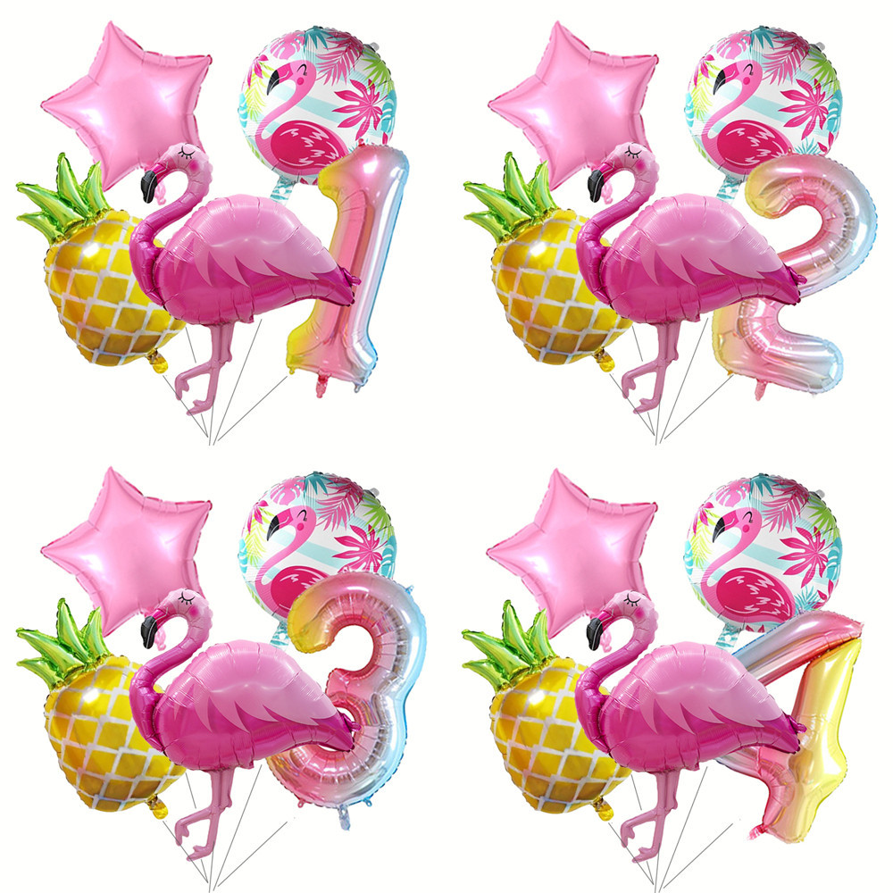 Tropical Flamingo Pineapple Foil Balloon Set 32Inch 0-9 Colorful Number ...