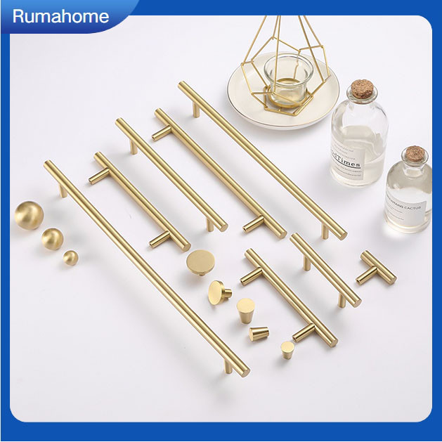 Rumahhome-Gold Furniture Handle Brass Knobs European T Bar Handles Drawer Pulls Kitchen Cabinet ...