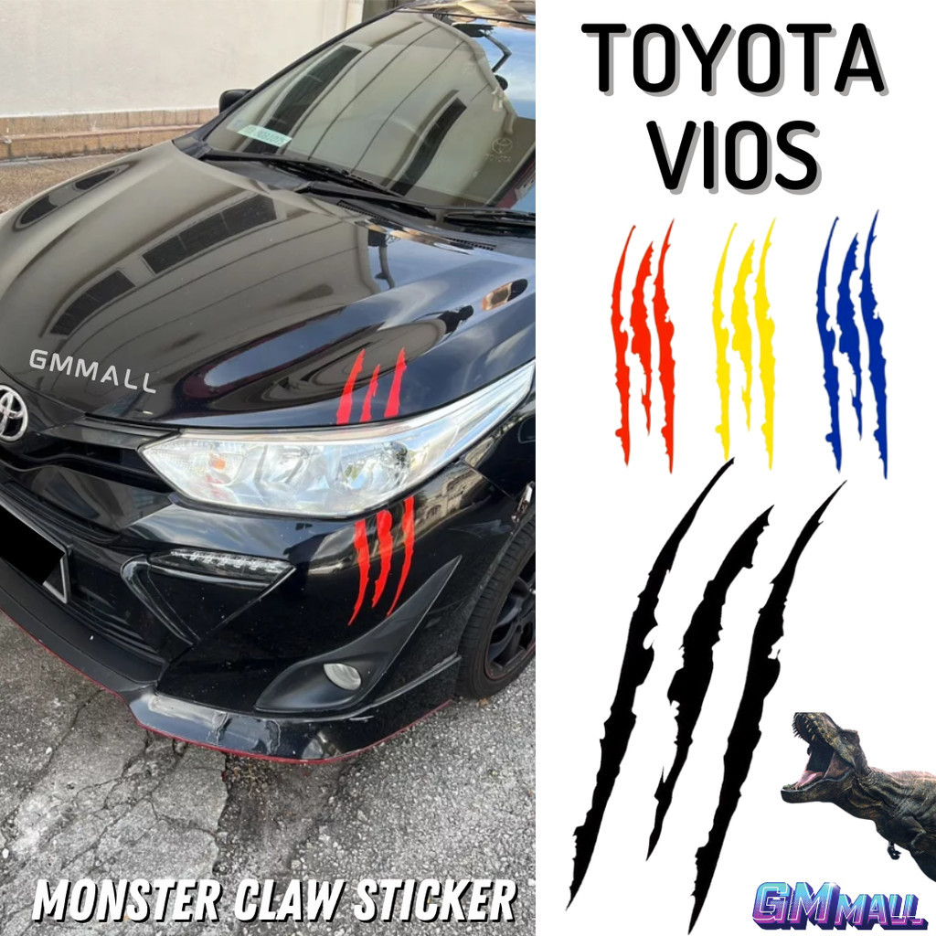 TOYOTA VIOS Monster Claw Scratch Mark Decal sticker Bumper lamp Stiker ...