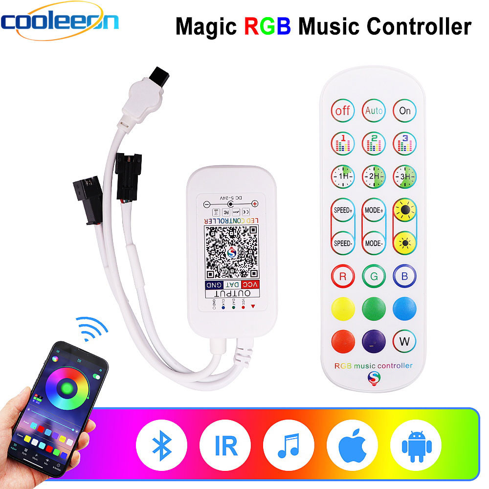 5V-24V RGB Music Dynamic LED Pixels Controller Bluetooth App 24Key for ...
