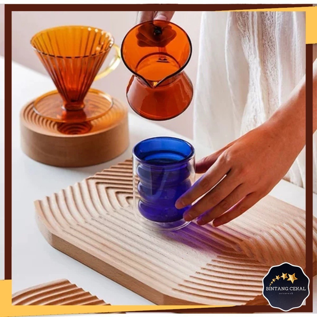 BC Nordic Wooden Serving Tray Dessert Wavey Platter Anti-Slip Cake Food ...