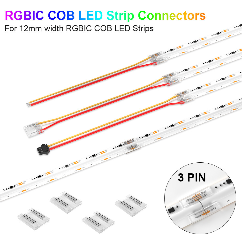 3Pin 12mm Connector for Addressable COB LED Strip 720LEDs Dream Color ...