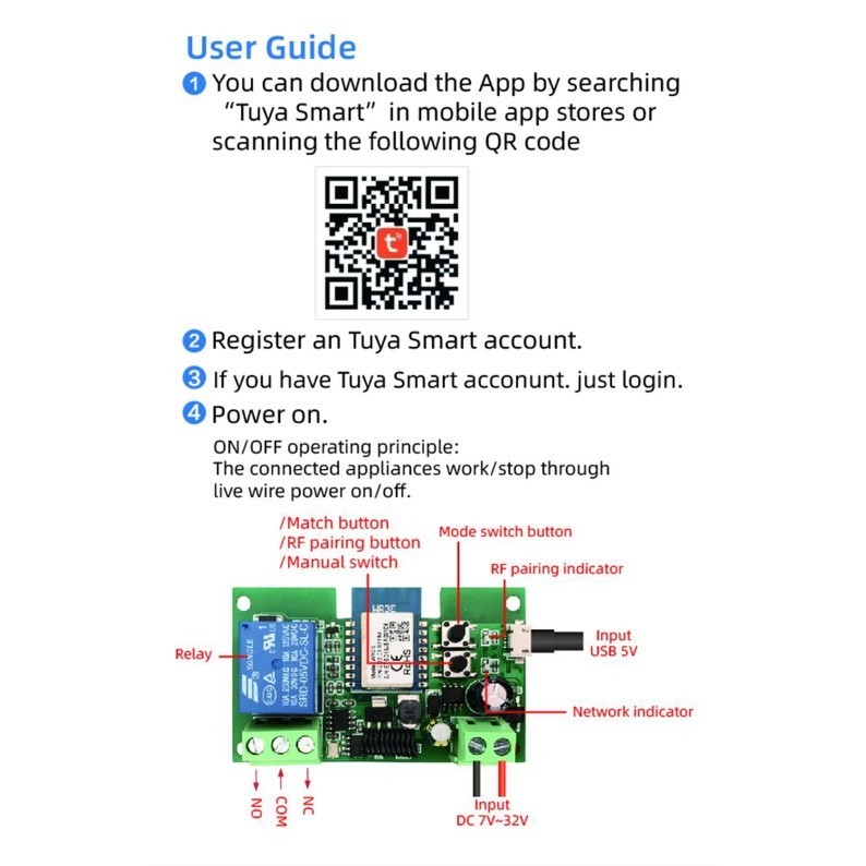 Tuya Smart Switch Relay module 433MHZ RF remote control 1-way USB 5V ...