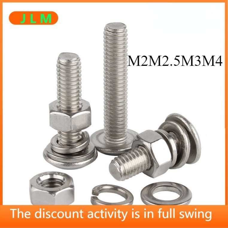 ((JLMS) Stainless Steel SUS304 Phillips Large Flat Head Screw Nut Washer Set M2M2.5M3M4 Screw ...