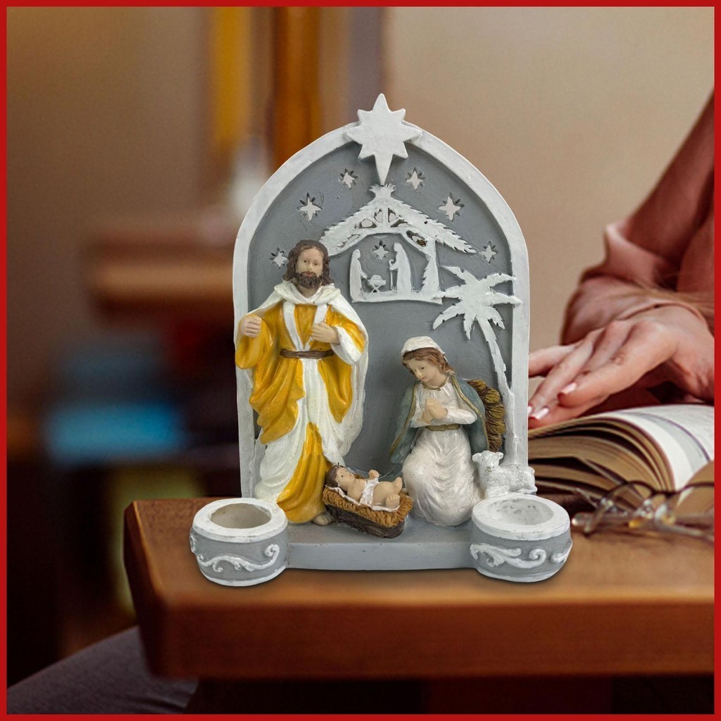 Nativity Candle Holder Resin Table Candle Stands Nativity Advent ...