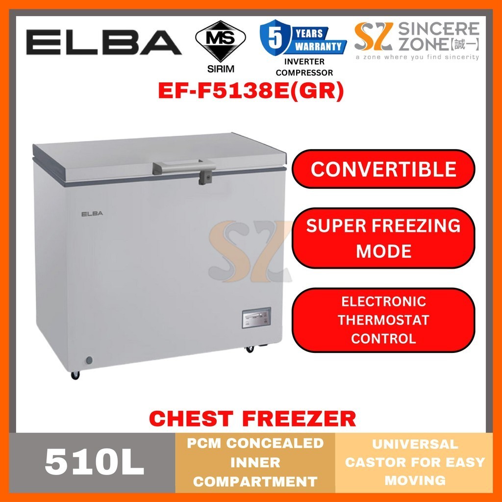 ELBA EF-F5138E(GR) 510L Artico Series Chest Freezer I Digital Control ...