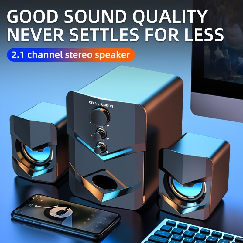 Desktop Stereo Speaker with LED Ambient Light - USB Powered, 3.5mm ...