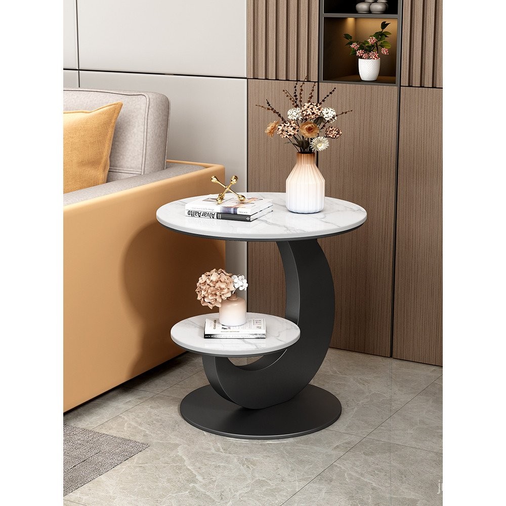 Light Luxury Sofa Side Table Balcony Double Layer Slate Coffee Table ...