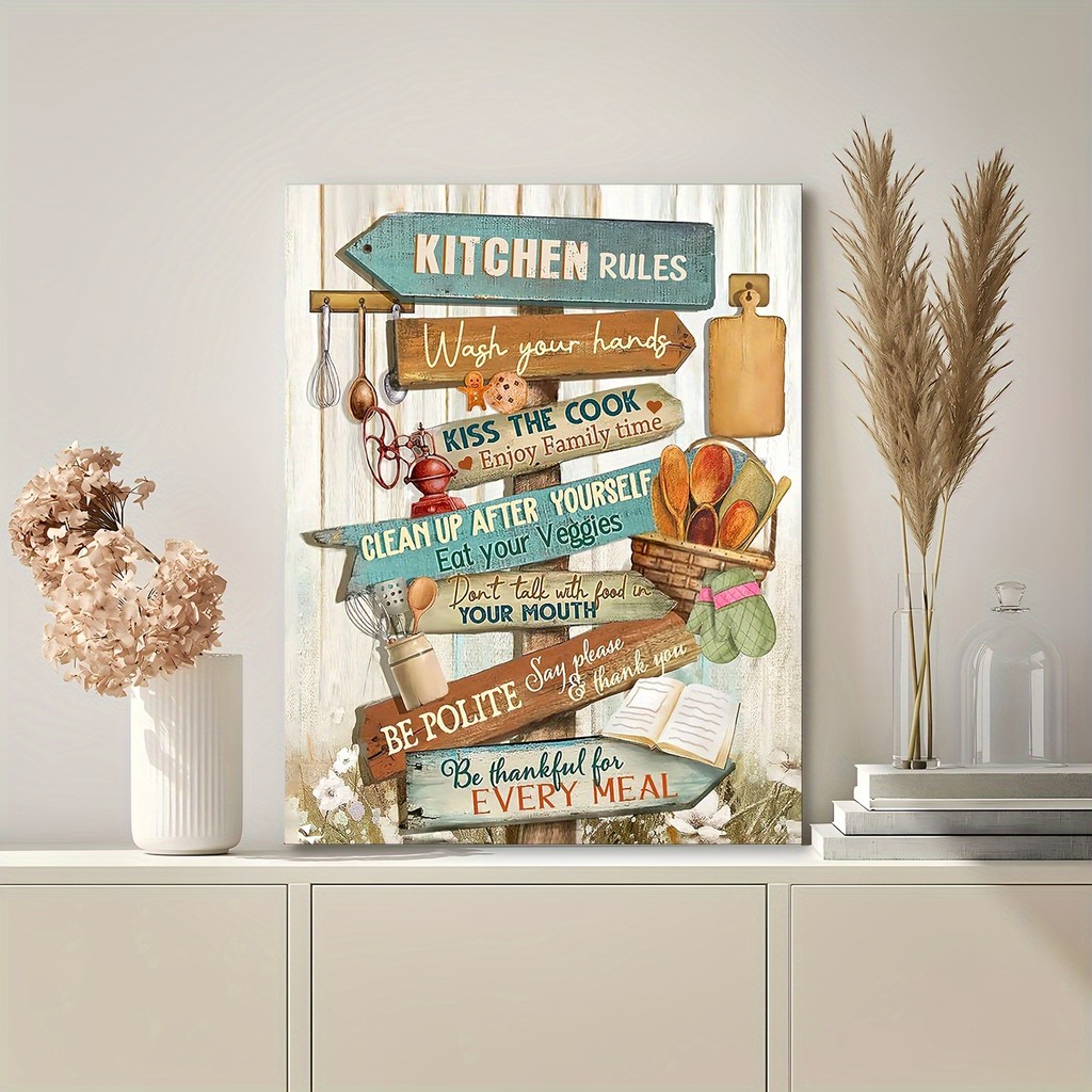 Farmhouse Kitchen Rules Wall Art - 1 Wooden Frame Print, Wood or ...