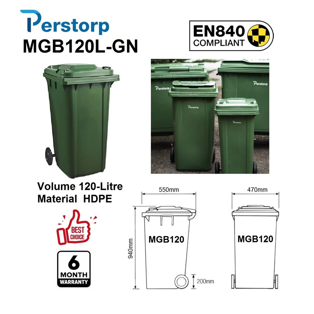 Perstorp 120-Litres HDPE 2-Wheel Garbage Waste Bin | Shopee Malaysia