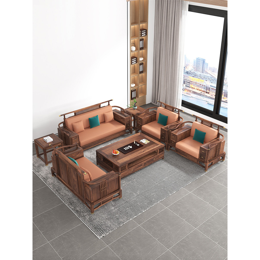 Set Sofa Kayu Walnut Hitam Gaya Cina Baharu Semua Kayu Pejal untuk ...