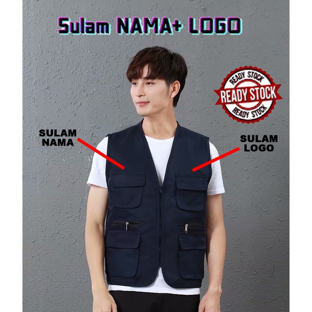 VEST POCKETS BANYAK WARNA BIRU GELAP 100% Polyester BERSULAM | Shopee ...