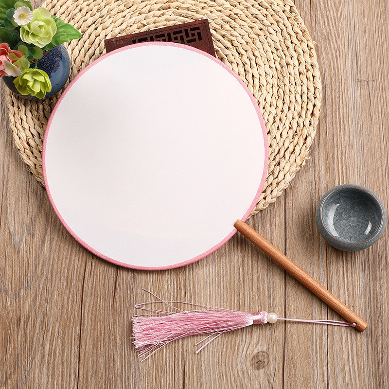 Silk Blank Round Group Fan DIY Handmade Hand Fan With Tassel For Women ...