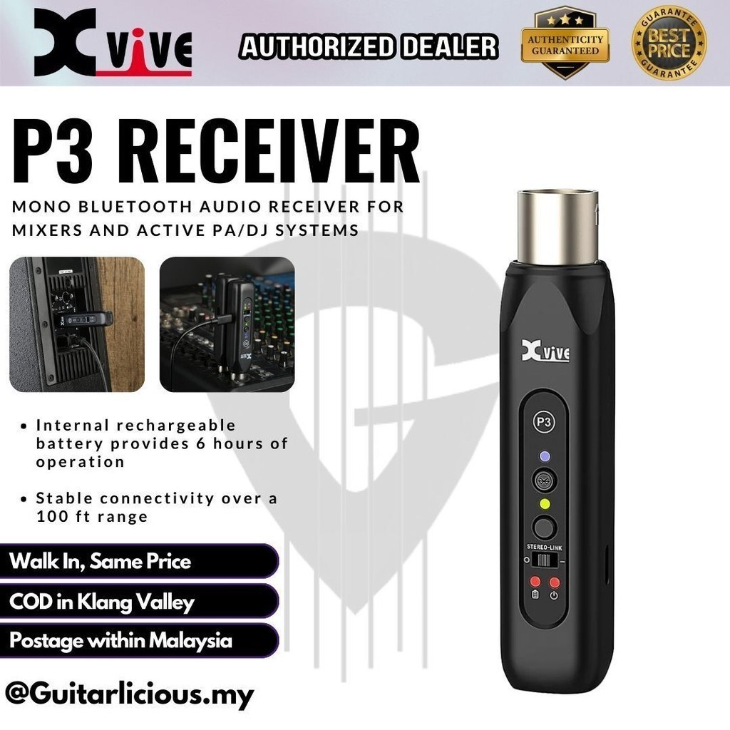 Xvive Audio P3 Mono Bluetooth Audio Receiver For Mixers And Active PA/DJ Systems ( P-3 / P3 / P ...