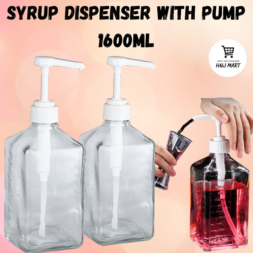 Syrup Dispenser with Pump Sugar Press Bottle 10cc 1600ml Hand Pump Liquid Oil Dispenser Milk Tea ...