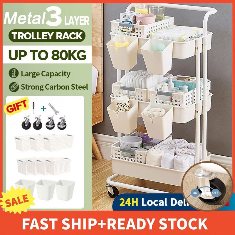 Ready Stock Full Set 4 tier Trolley Rack Quality Baby Storage Rack ...