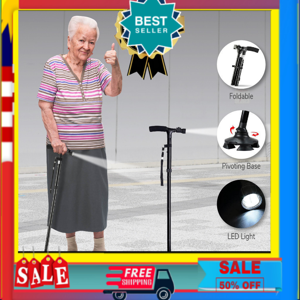 Big Store Walking Stick Foldable Adjust Height Tongkat Cane Pivot LED Trusty Crutch Cane Magic ...