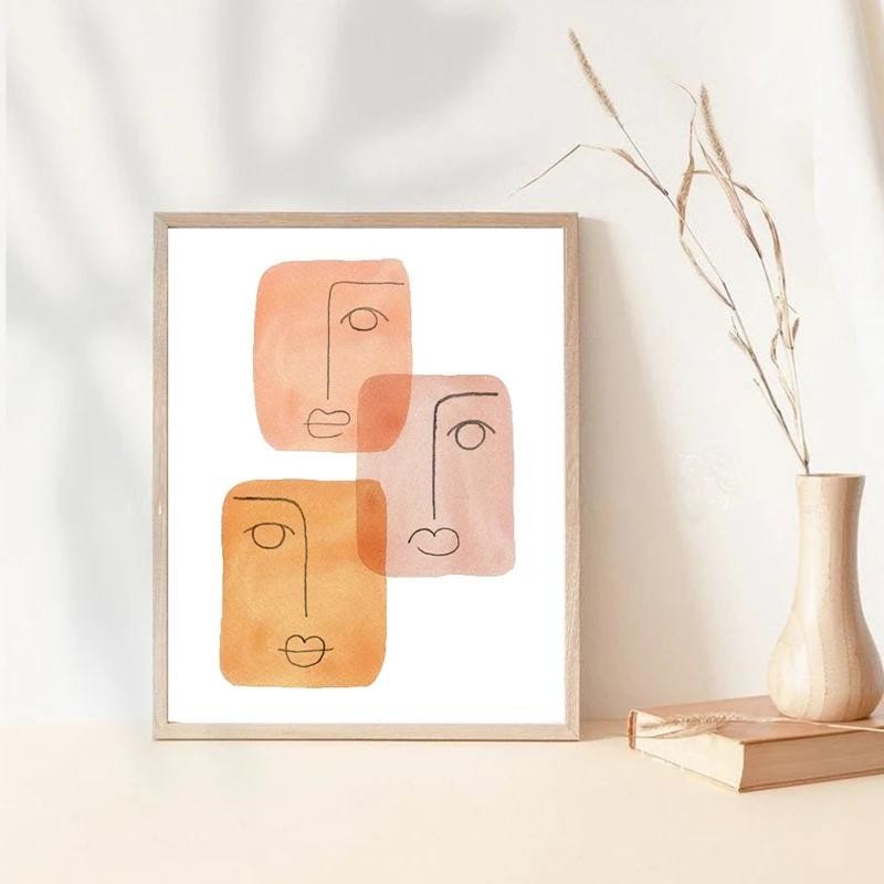 Cetakan Seni Garis Wajah Abstrak Moden Pertengahan Kurun, Poster Kanvas ...