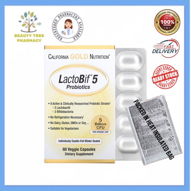 California Gold Nutrition LactoBif 5 Probiotics 5 Billion CFU Veggie ...