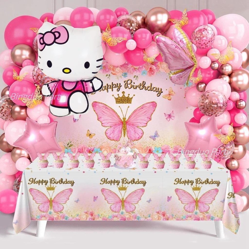 Hello Kitty Theme Party Balloon Garland Arch Kit Cute Kitty Cat Pink ...