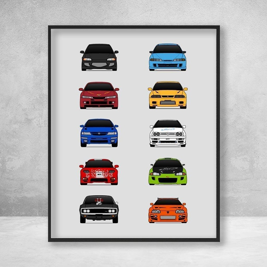Poster Inspired by Best Cars from The Fast and the Furious Movie Poster ...