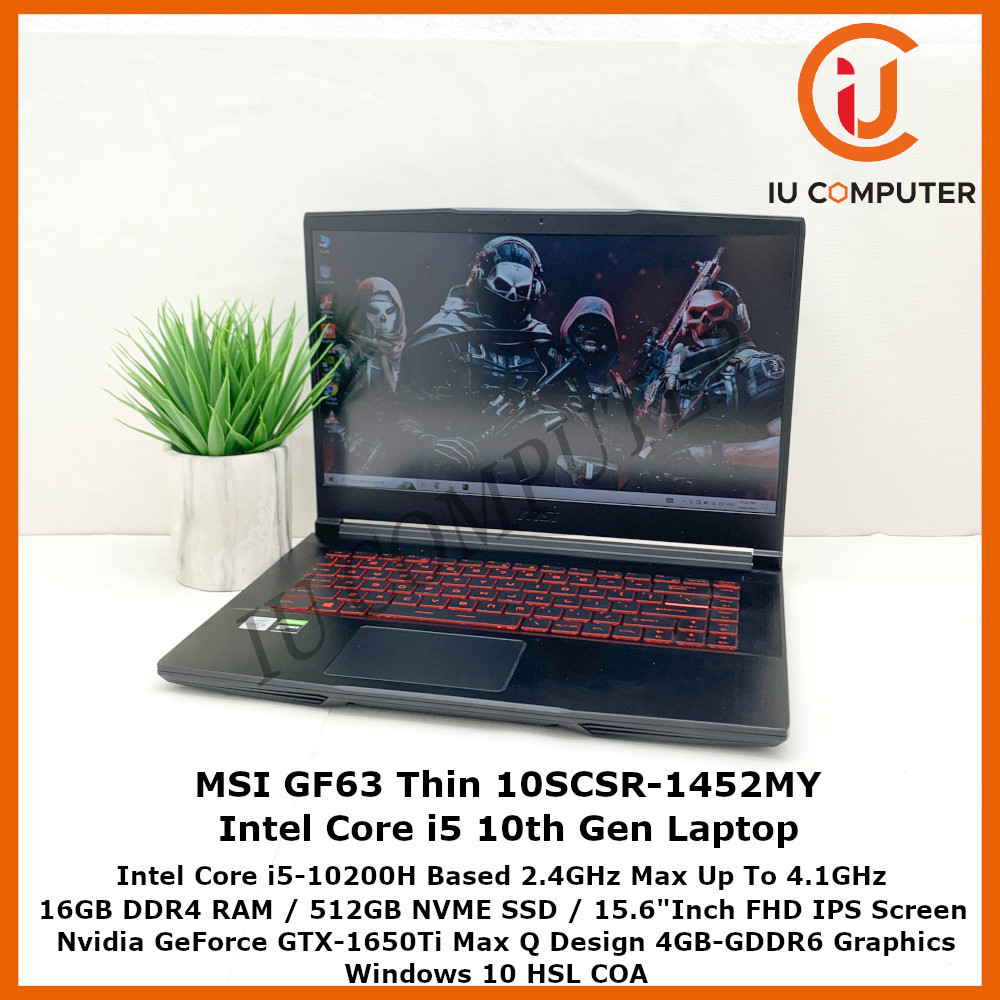 MSI GF63 THIN 10SCSR-1452MY INTEL CORE I5-10200H 16GB RAM 512GB NVME ...