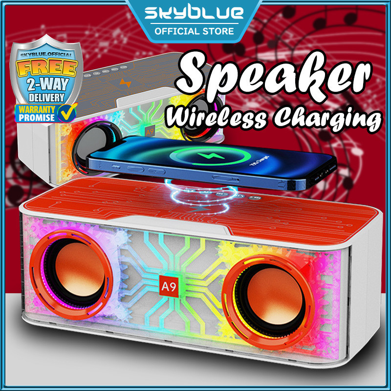 Skyblue Wireless Charging Bluetooth Mini LED Light Speaker Rechargeable ...