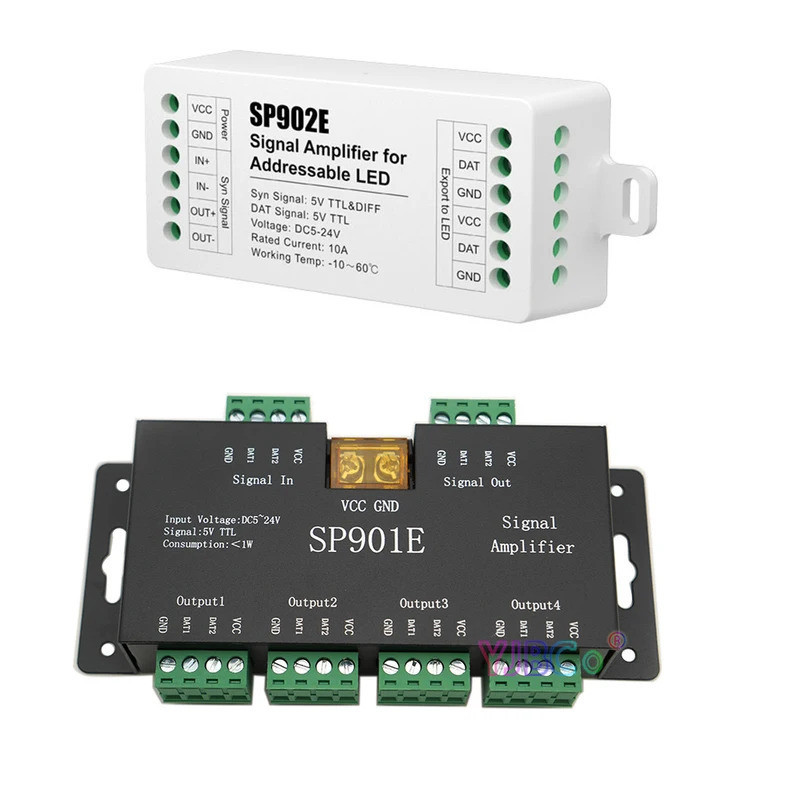SP901E/SP902E Addressable SPI Signal Amplifier Repeater WS2812B WS2811 APA102 RGB IC LED Pixel ...