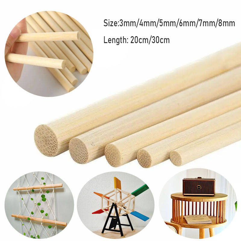 10-30PCS 4/6/7/8mm Round Wooden Bamboo Sticks DIY Handmade Craft Making ...