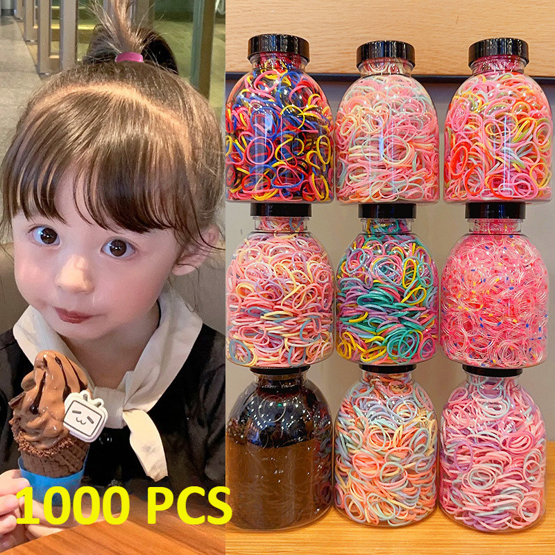 [Bottled] 1000 PCS Korean Colorful Disposable Rubber Band Head Ties ...