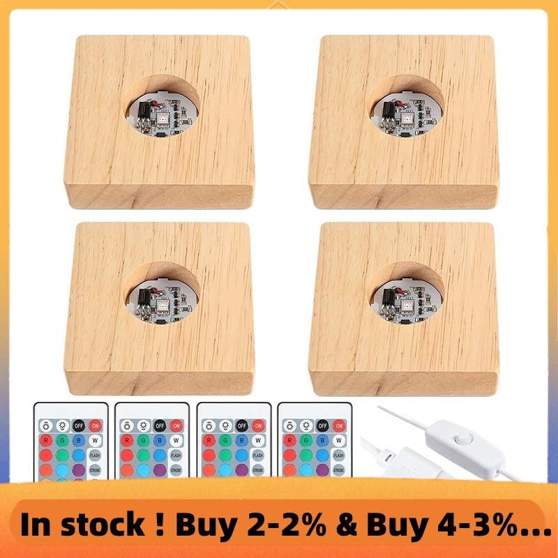 4 Pcs Wooden LED Night Light Base Lighted Display Lamp Base Stand with ...