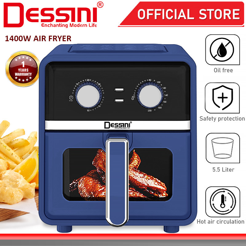 DESSINI ITALY 5.5L Electric Air Fryer Convection Oven Toaster Timer Oil ...