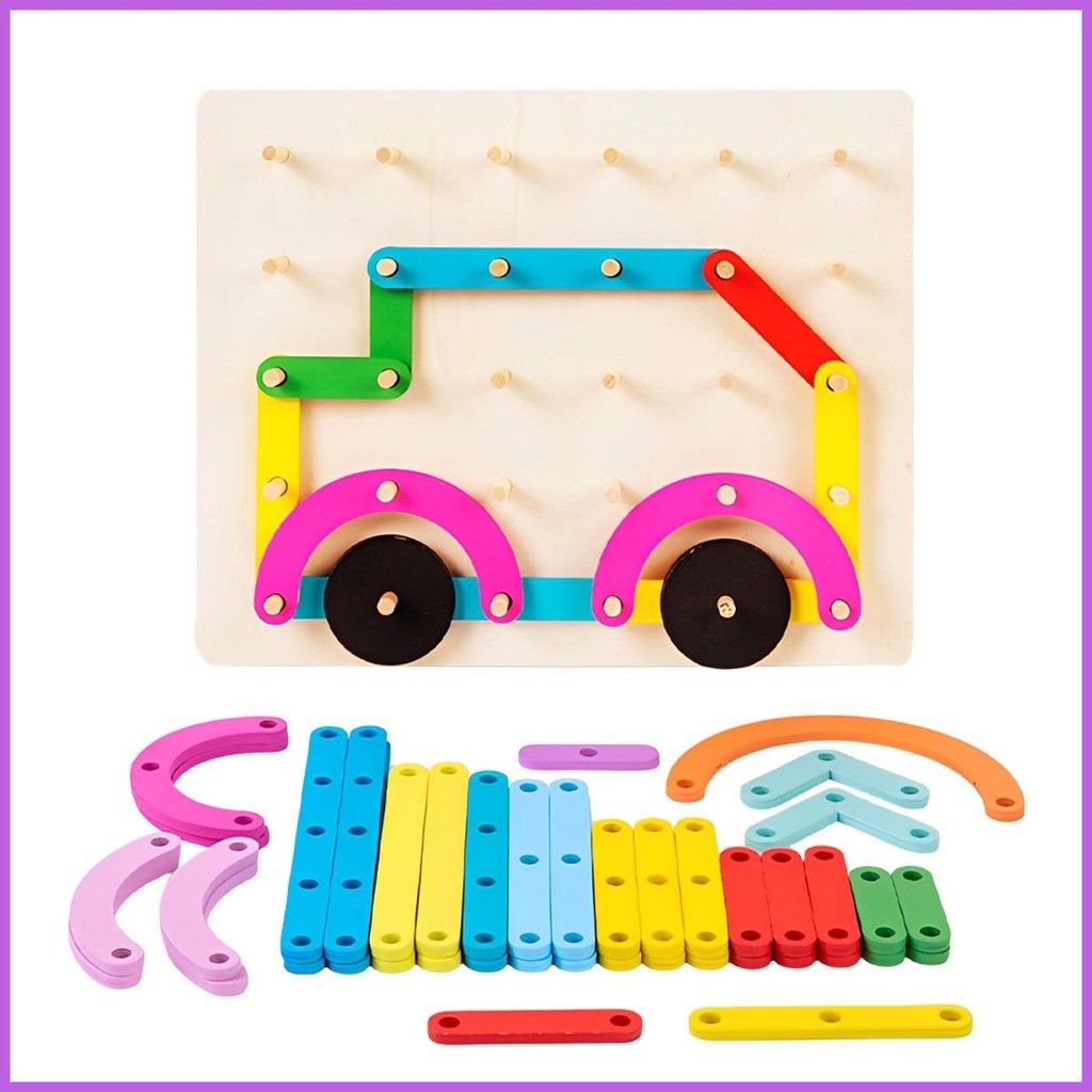 Wooden Pegboard Toys Stacking Shapes Pegboard Toys Creative Blocks Set ...