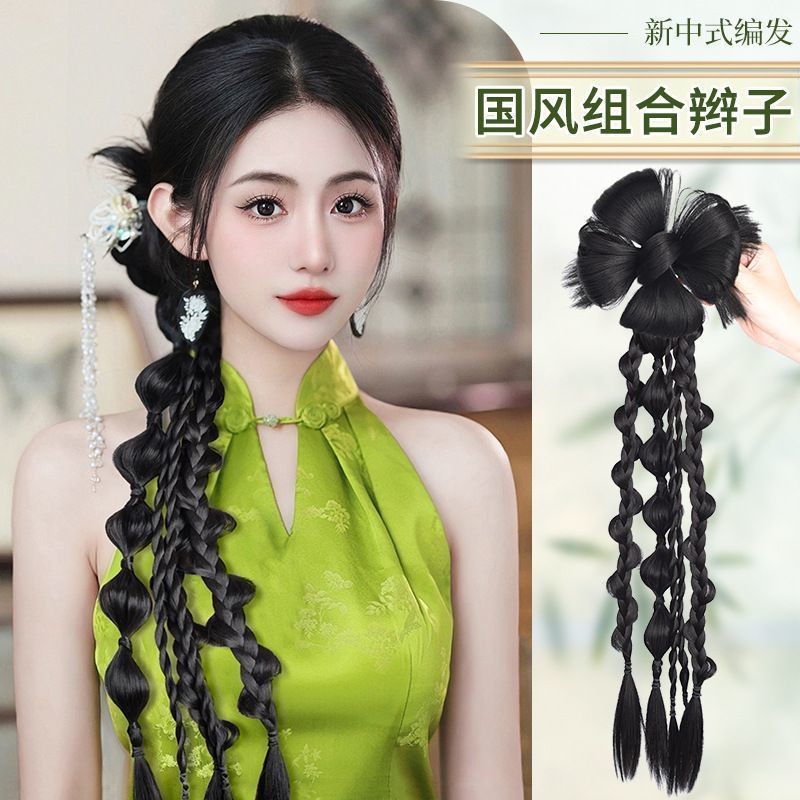 New Style Wig Republican Style Flower Hair Bag Twisted Braid Ponytail ...