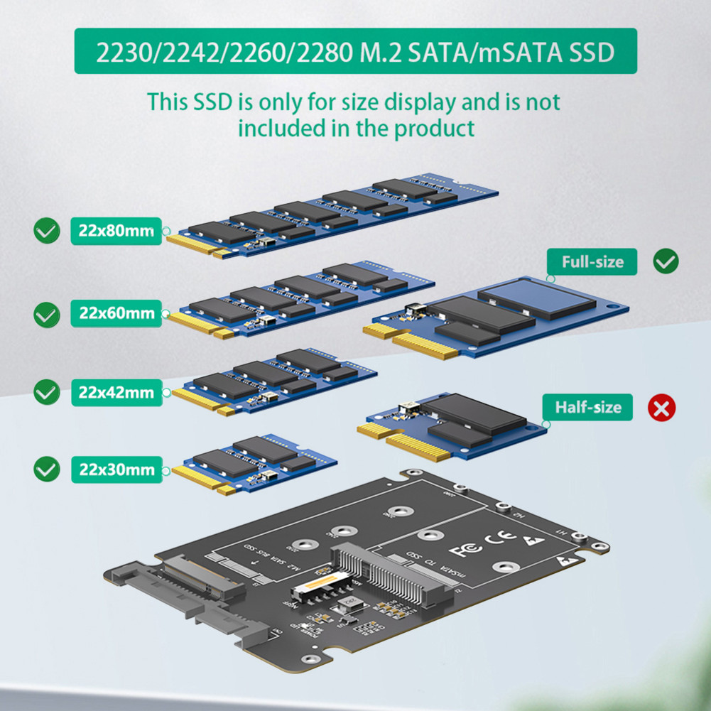 Combo M.2 NGFF B-Key & mSATA to SATA 3.0 Adapter Converter Enclosure for 2230/2242/2260/2280 SSD ...