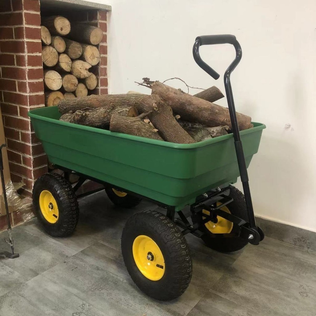 Four-wheel hand-pulled trolley flatbed trailer dump truck folding ...