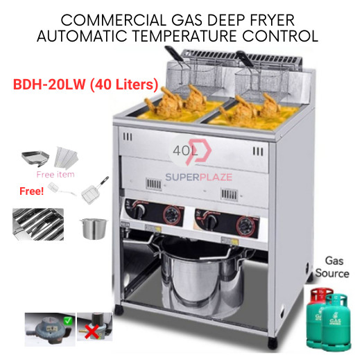 BDH-20LW 40 Liters XL Commercial Gas Deep Fryer Stand Landed Automatic ...