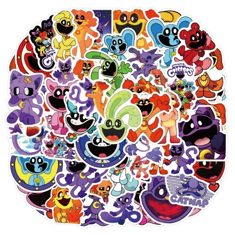 54 Pcs Smiling Critters Stickers Poppy Game 3 Kit Horror Smile Friend ...