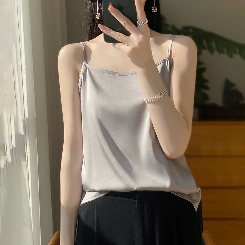 Womens Silk Satin Office Tank Tops Lightweight Square Neck Loose Fit ...